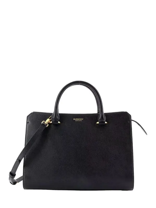 Burberry Banwell Leather And House Check Canvas Small Tote Bag - Black
