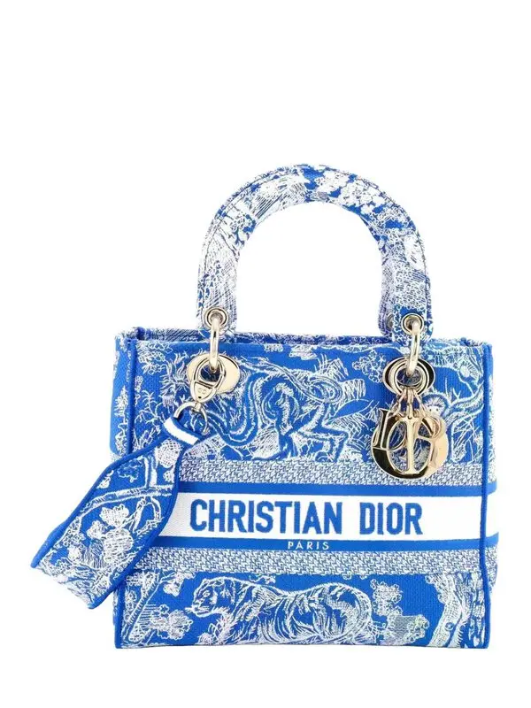 Dior Toile De Jouy Lady D-lite Embroidered Canvas Tote Bag - Blue