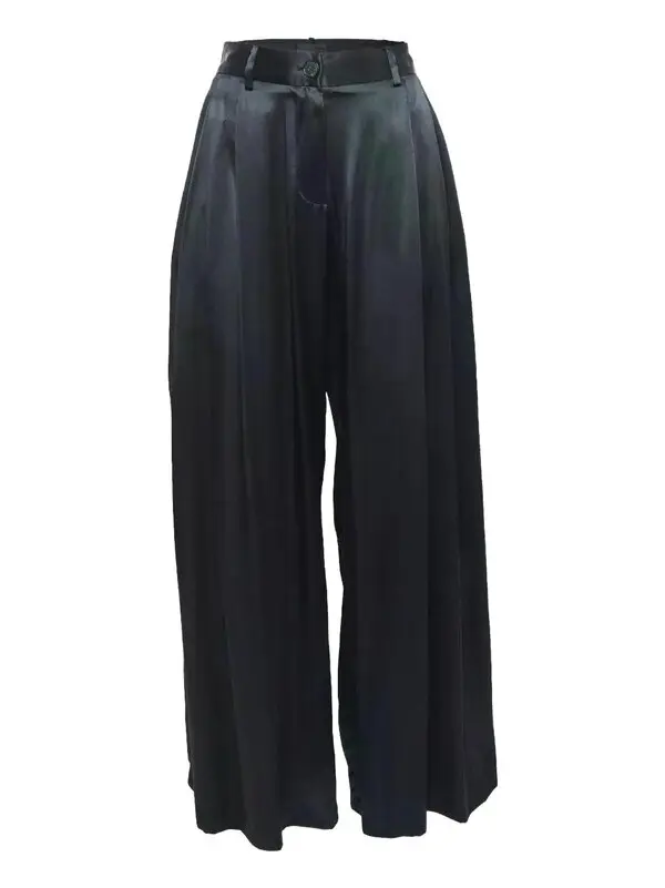 NILI LOTAN Satin Pleated Palazzo Pants - Black