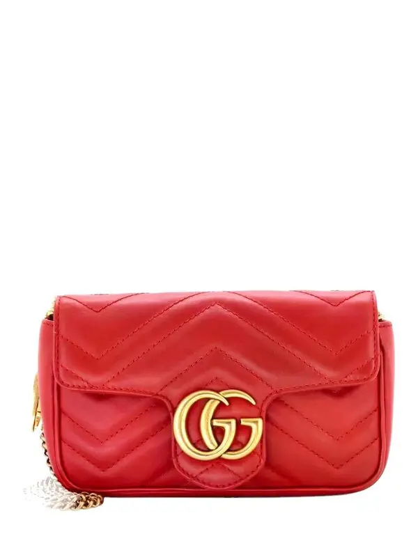 Gucci Gg Marmont Flap Bag Matelassé Leather Super Mini Crossbody Bag - Red