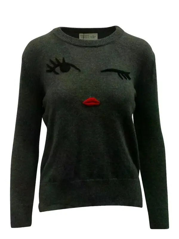 Kate Spade New York Embroidered Face Sweater - Grey
