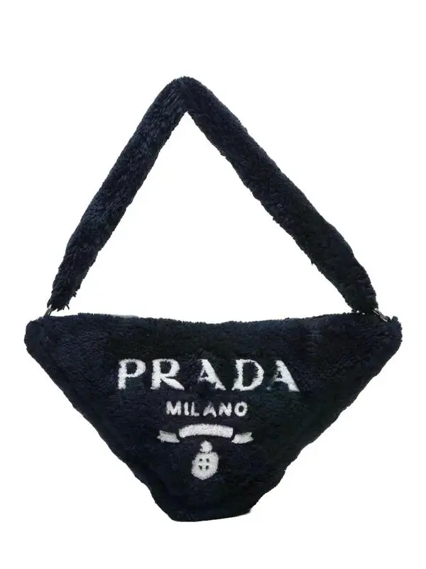 Prada 2000-2020s Terry-cloth Triangle Shoulder Bag - Black