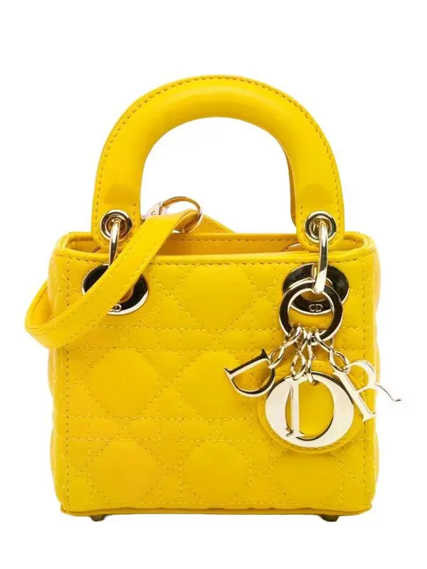 Dior 2022 Micro Lambskin Cannage Lady Satchel - Yellow