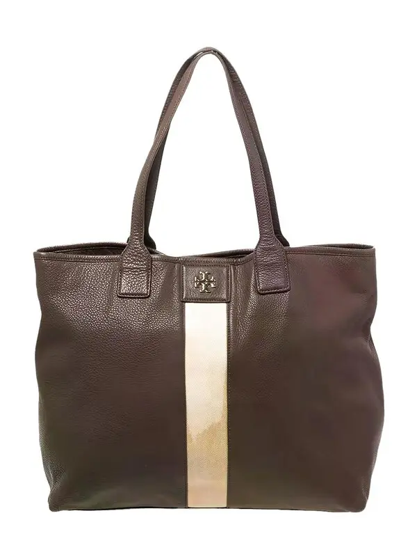 Tory Burch Striped Leather Tote Bag - Brown