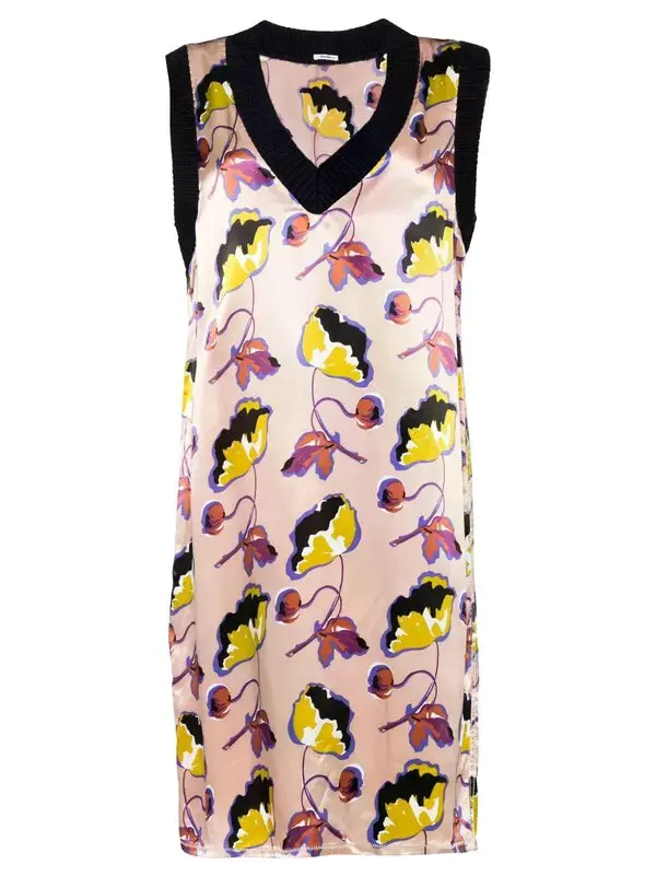 Miu Miu V-neck Floral Print Dress - Black