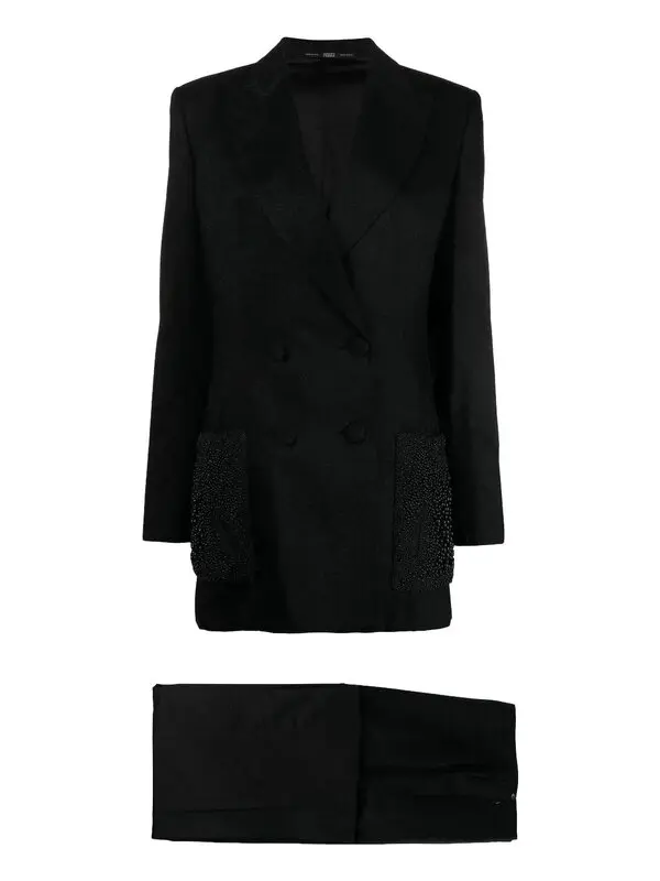 Gianfranco Ferre 1990s Metallic-threading Double-breasted Suit - Black