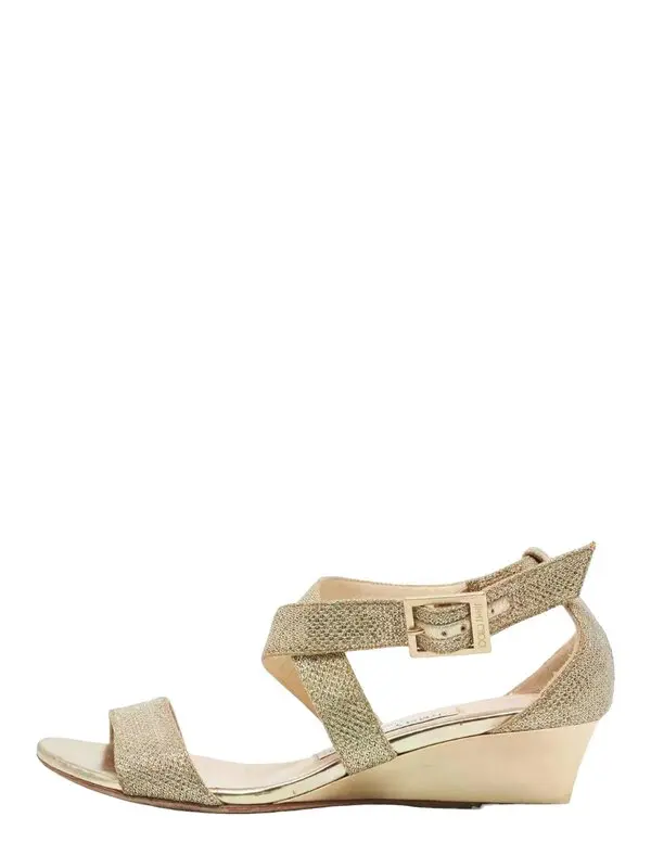 JIMMY CHOO 40mm Glitter Wedge Sandals - Gold