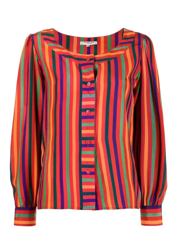 Saint Laurent 1991 Rive Gauche Striped Silk Blouse - Red