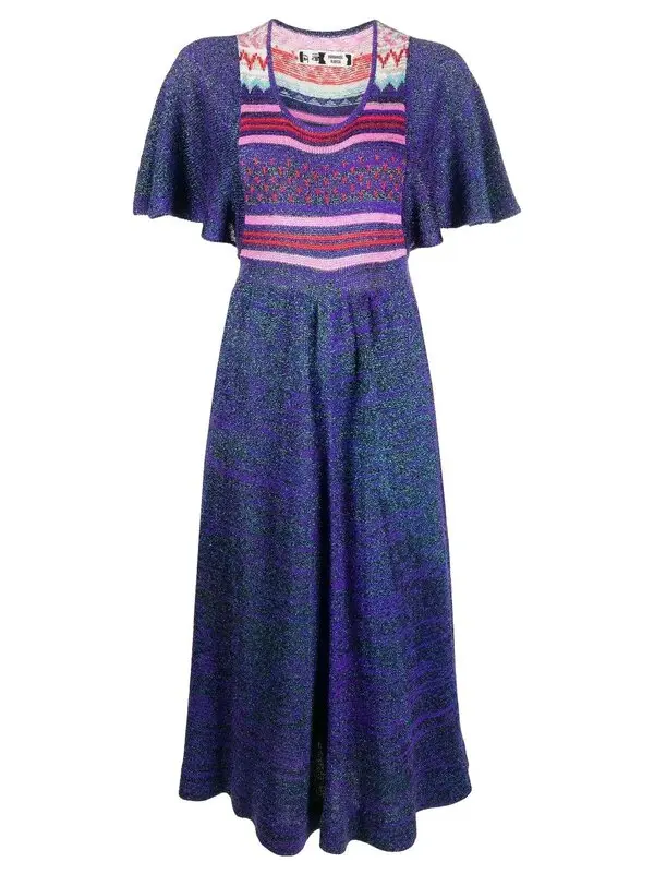 KANSAI YAMAMOTO 1980s Intarsia-knit Midi Dress - Blue