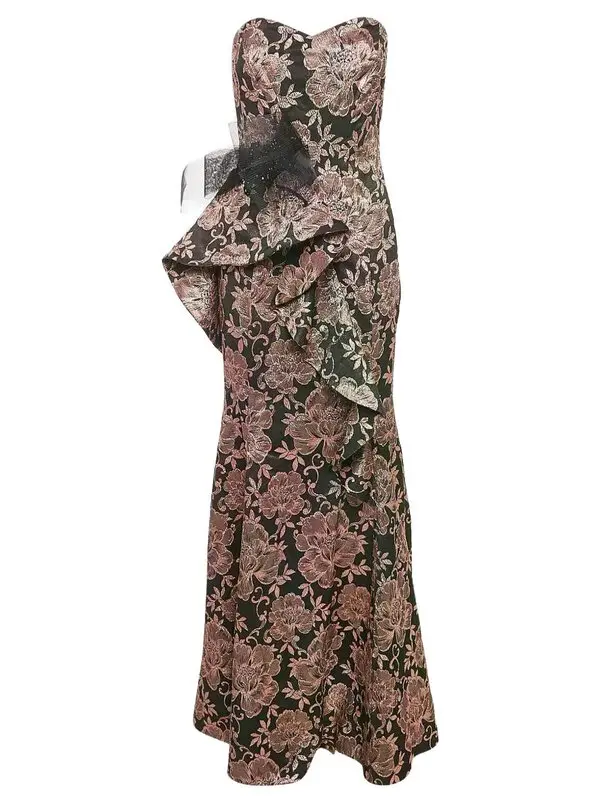 Badgley Mischka Metallic Floral Jacquard Maxi Dress - Black
