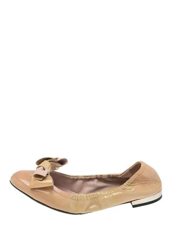 Miu Miu Patent Leather Bow Ballet Flats - Neutrals