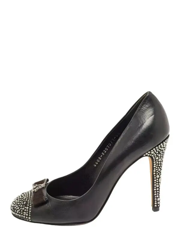 GINA 110mm Crystal-embellished Leather Pumps - Black