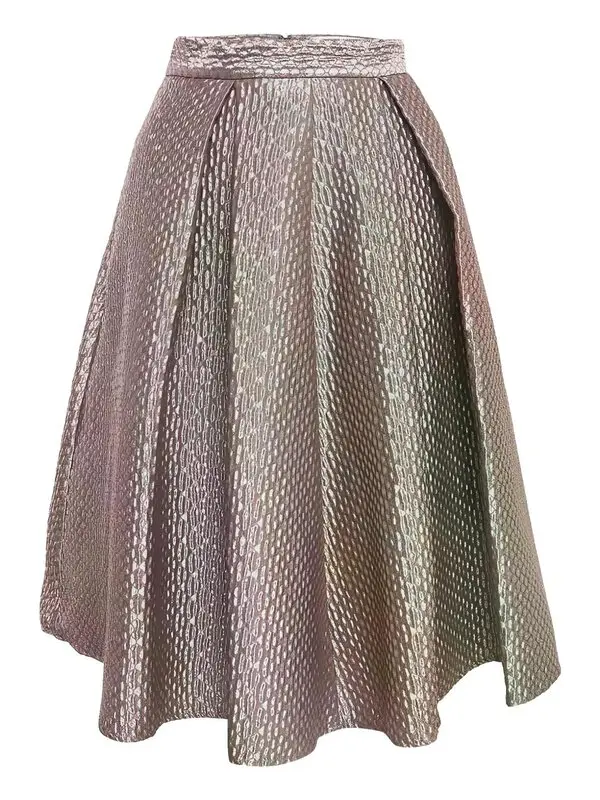 SELF-PORTRAIT Pleated Metallic Midi Skirt - Pink