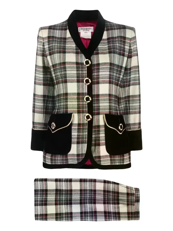 Saint Laurent Pre-owned 1980s Plaid Wool Skirt Suit - Black