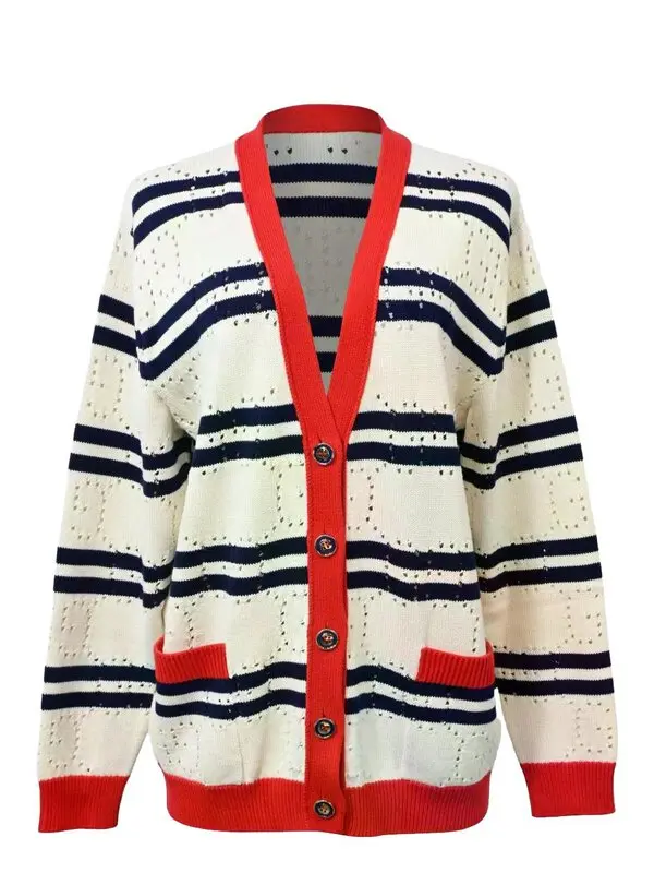 Gucci Pointelle-knit Striped Cardigan - Neutrals