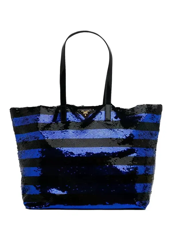Prada Sequin Stripes Tote Bag - Black