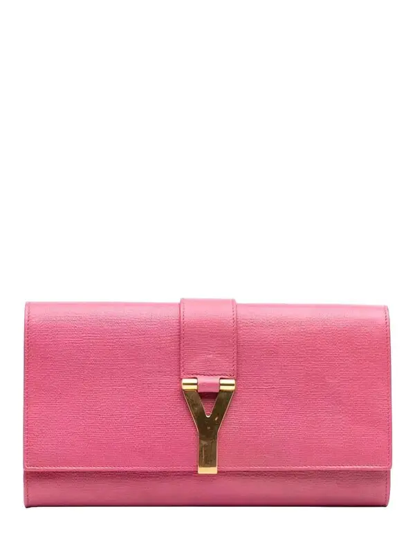 Saint Laurent Textured Calfskin Chyc Ligne Clutch Bag - Pink