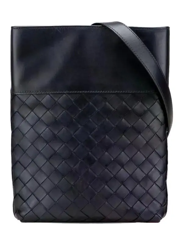 Bottega Veneta Nappa Intrecciato Messenger Crossbody Bag - Black