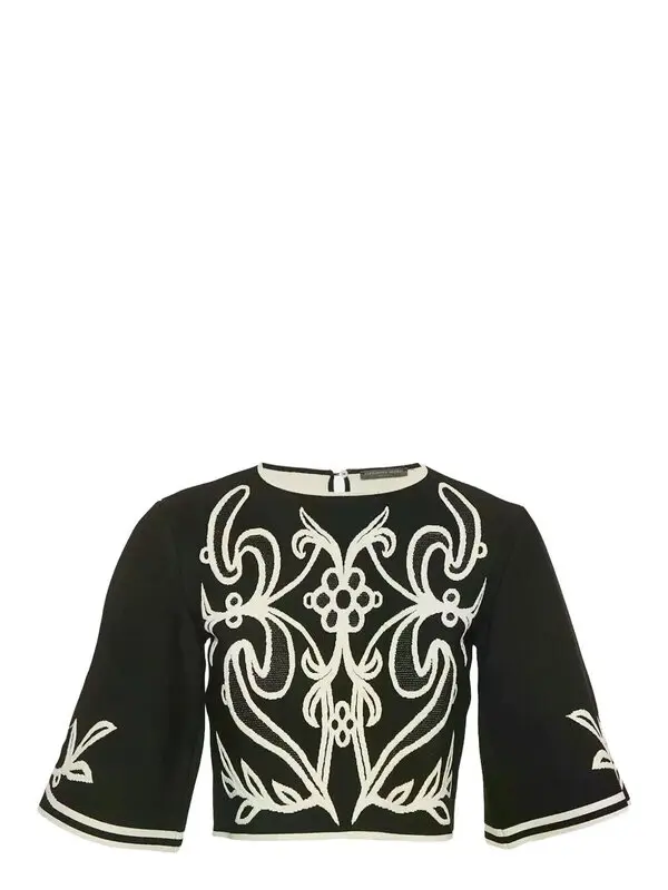 Alexander McQueen Floral-embroidered Bell Sleeve Top - Black