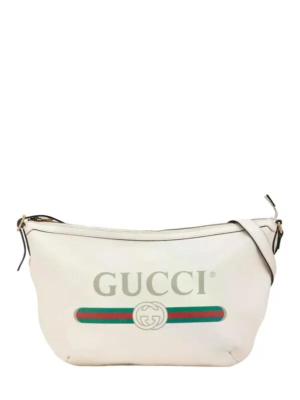 Gucci 2000-2015 Leather Logo Half Moon Crossbody Bag - White