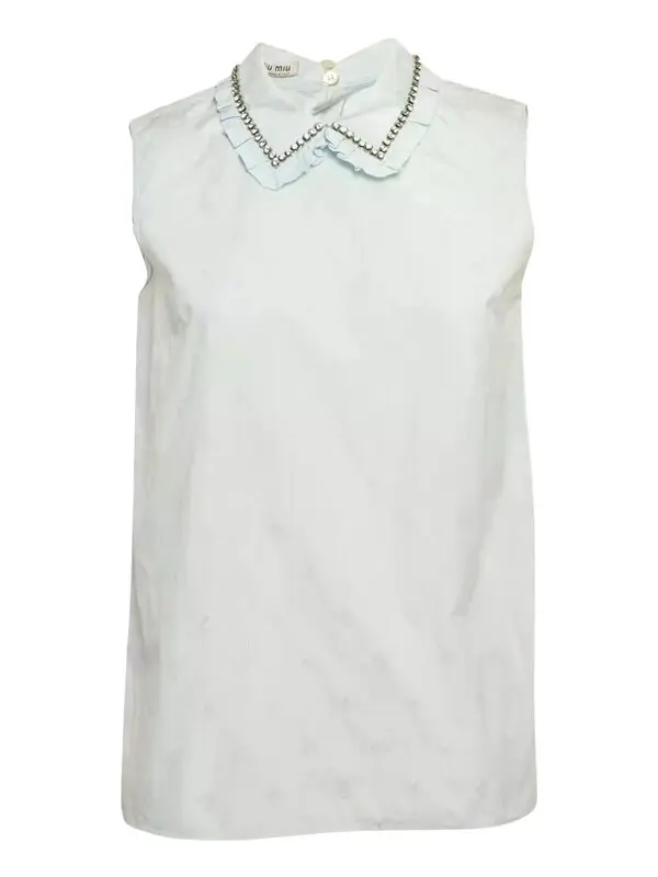 Miu Miu Ruffled Embellished-collar Top - White