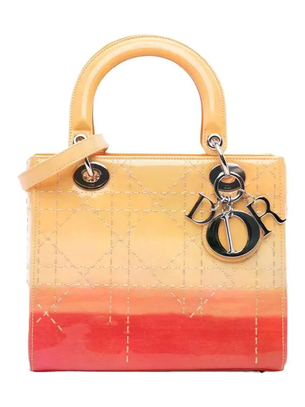 Dior Pre-owned 2015 Medium Ombre Patent Cannage Lady Satchel - Orange