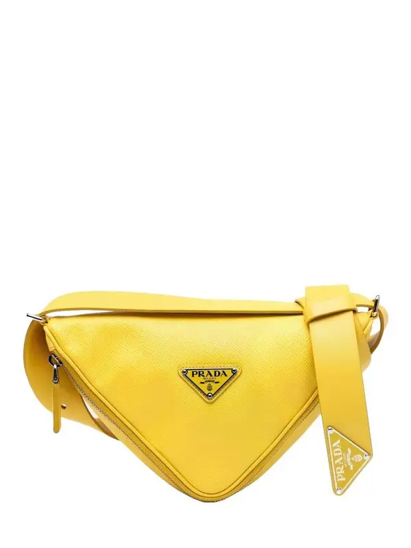 Prada Saffiano Triangle Convertible Shoulder Bag - Yellow