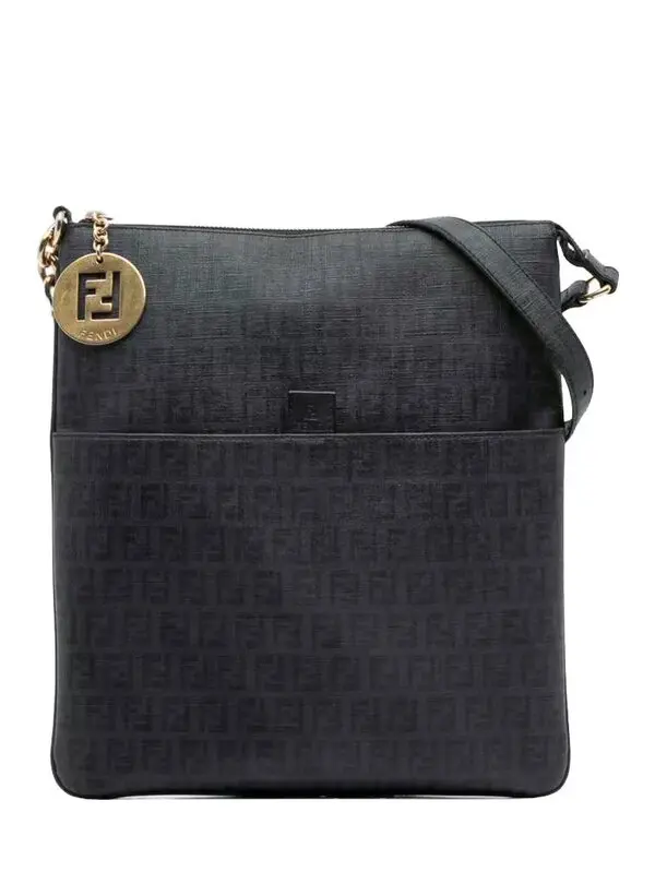 Fendi 2000-2010 Zucchino Coated Canvas Charm Zip Crossbody Bag - Black
