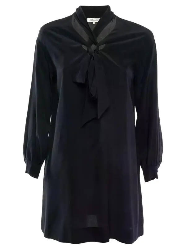 Diane Von Furstenberg Vintage Bow Neckline Silk Dress - Black