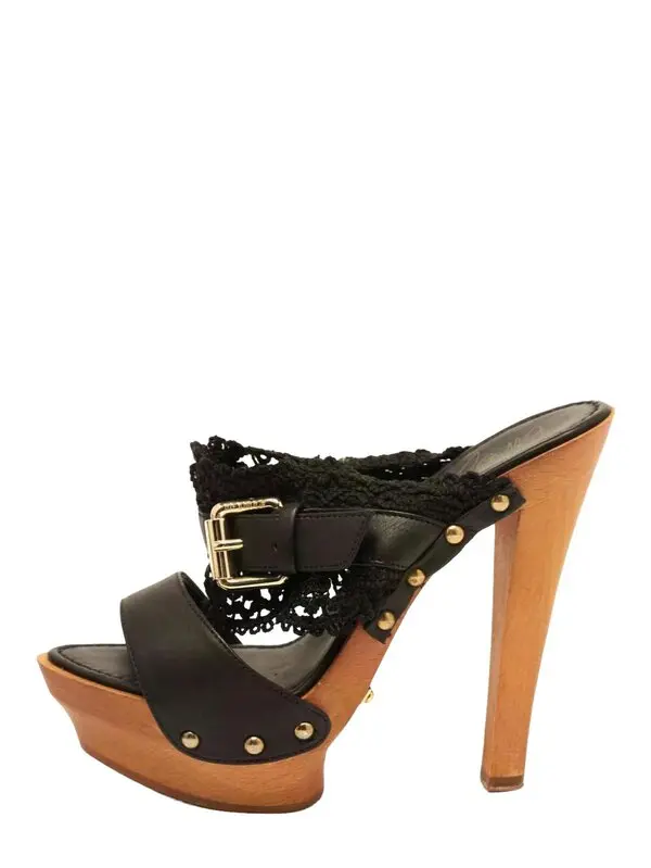 LE SILLA Lace Wood Platform Sandals - Black