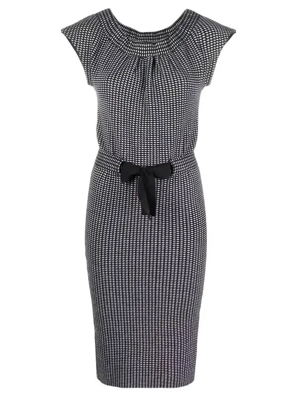Dior 2010 Belted Knitted Houndstooth Dress - Black