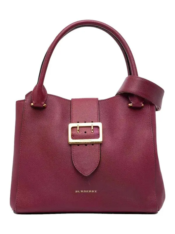 Burberry Grained Calfskin Buckle Tote Satchel - Red