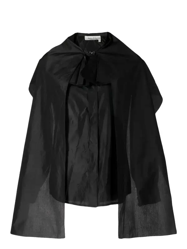 Saint Laurent Layered Silk Cape Blouse - Black
