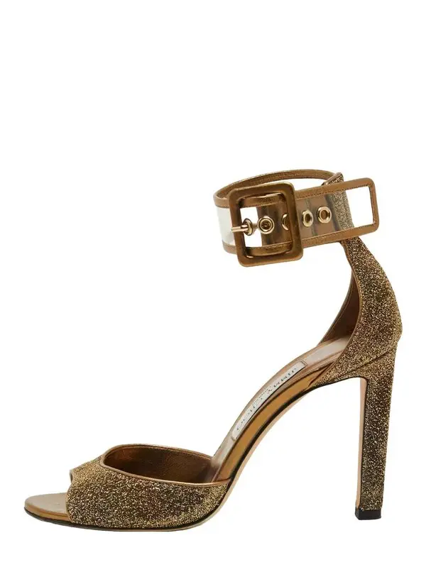 JIMMY CHOO 100mm Glitter Buckle Sandals - Gold