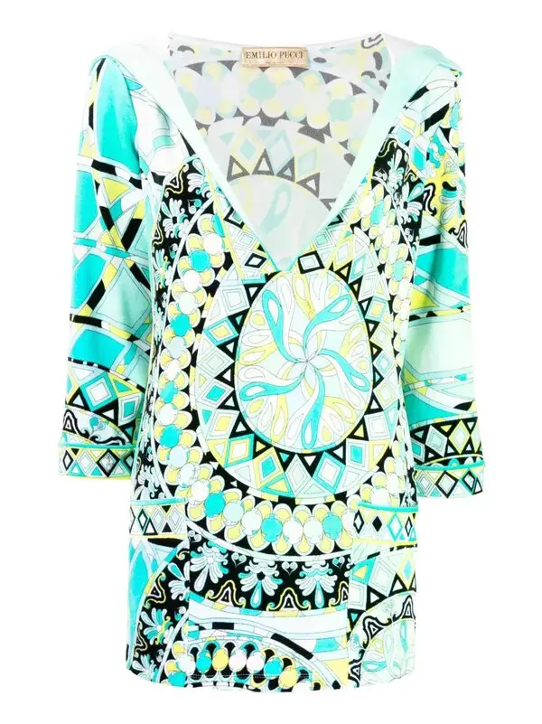 Emilio Pucci Abstract Print Three-quarter Sleeve Top - Blue