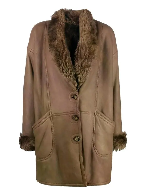 A.N.G.E.L.O. VINTAGE CULT 1980s Faux-fur Trimmed Leather Coat - Brown