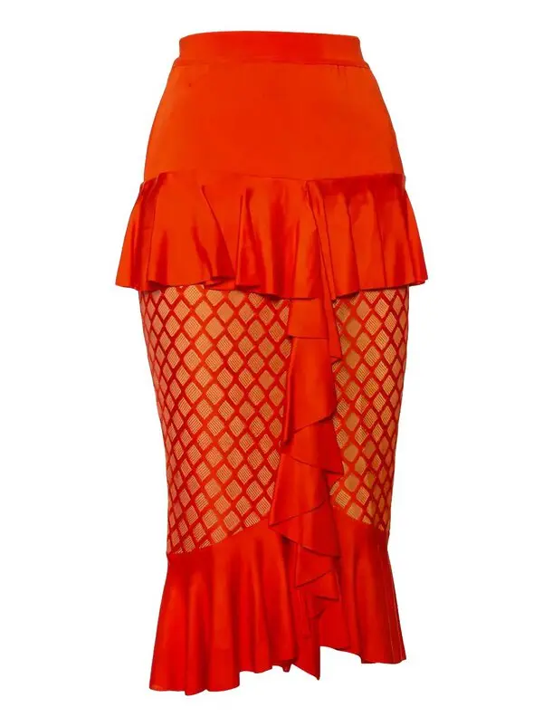 Balmain Ruffled Midi Skirt - Orange