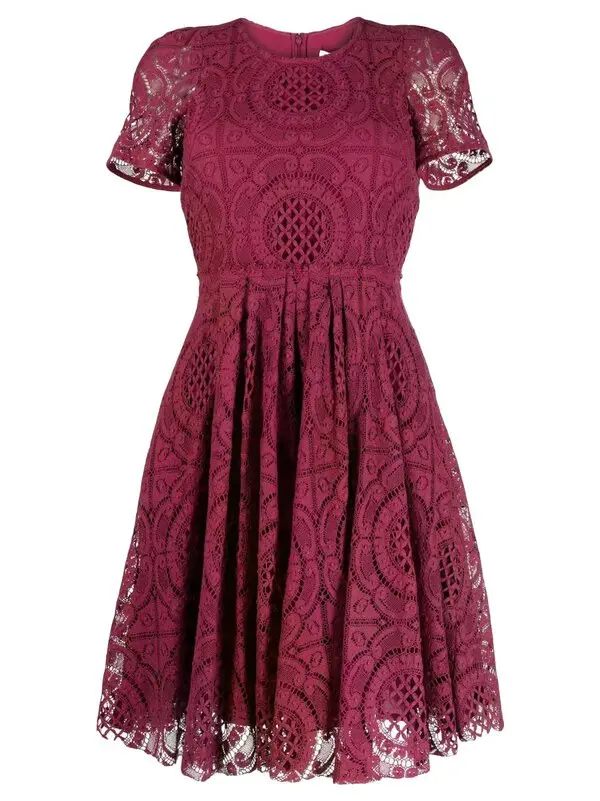 Burberry Short-sleeve Lace Dress - Red