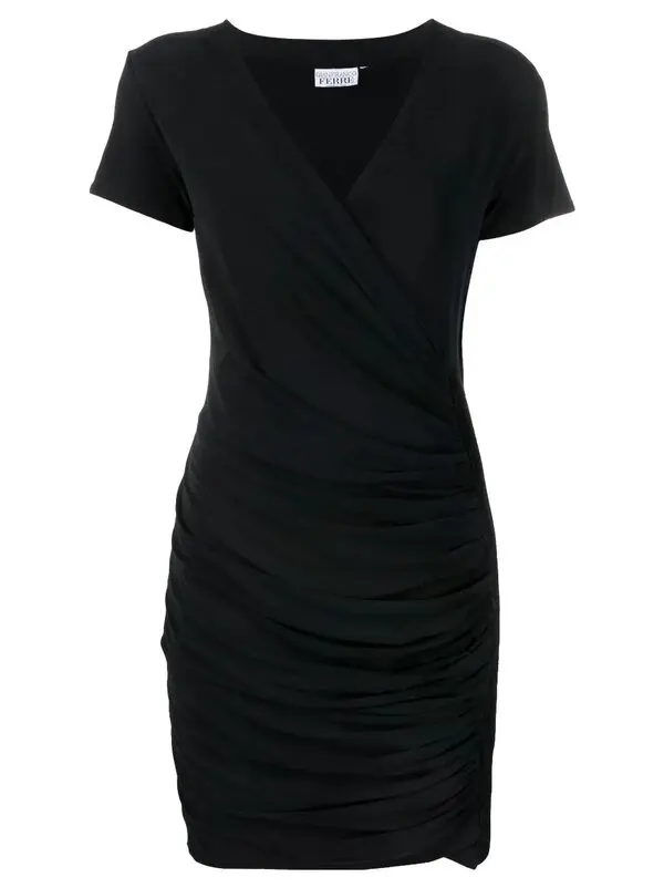 Gianfranco Ferre 2000s Gathered Detailing Short-sleeved Dress - Black