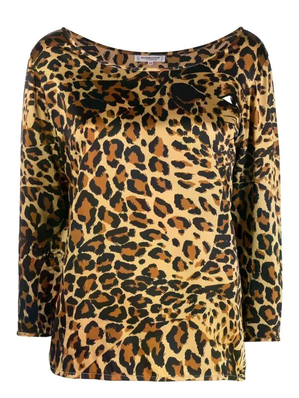Saint Laurent 1980s Leopard Print Silk Blouse - Black