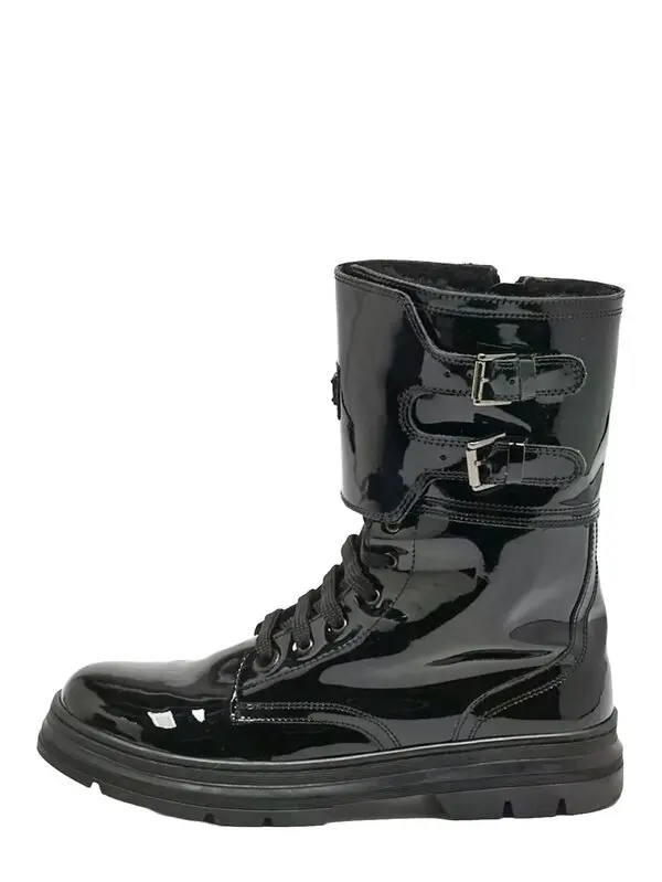 Dolce & Gabbana Patent-finish Combat Boots - Black
