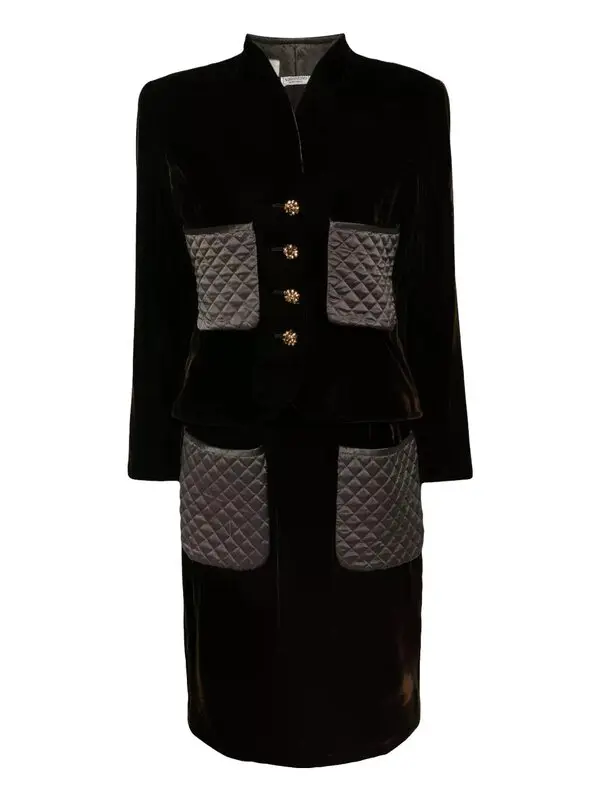 Valentino Garavani 1980's Velvet Skirt Suit - Brown