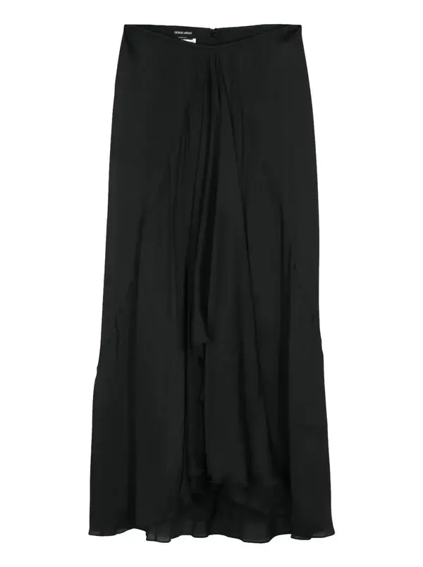 Giorgio Armani 2000s Draped-panel Silk Maxi Skirt - Black