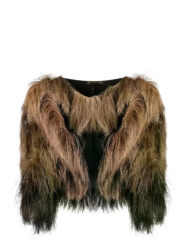 Gucci 2010s Two-tone Feather Sleeve Top - Brown
