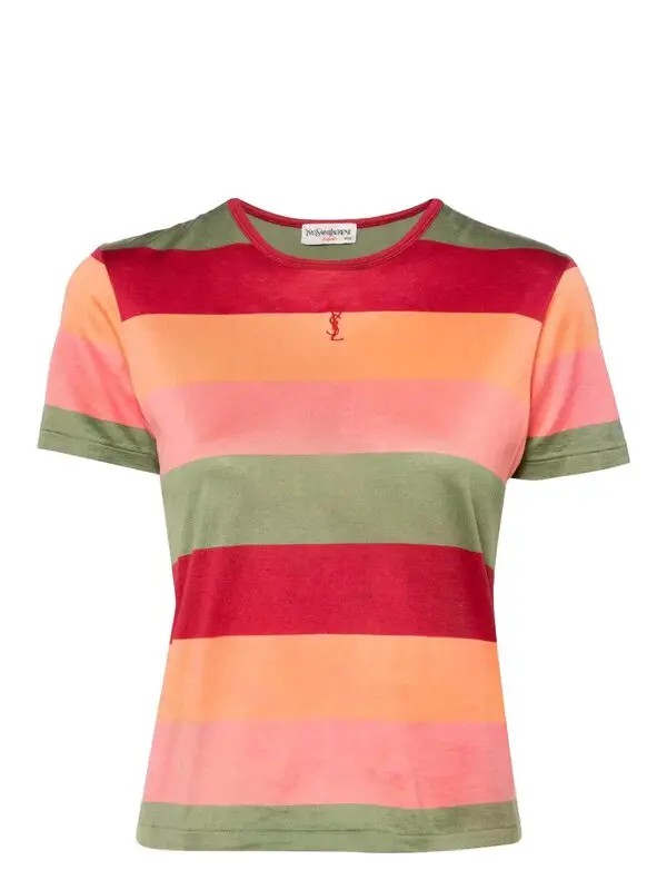 Saint Laurent Striped Logo T-shirt - Red