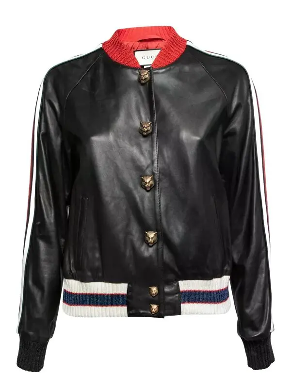 Gucci Leather Bomber Jacket - Black