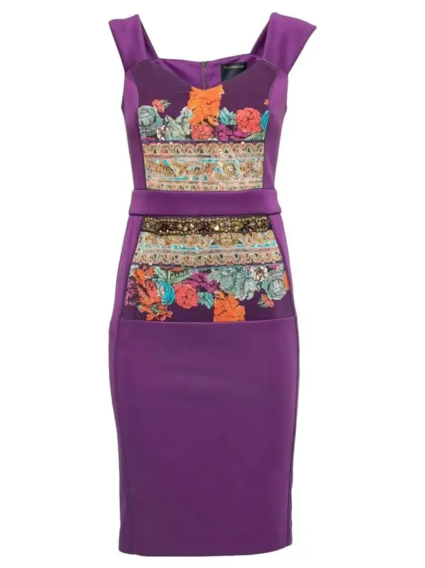 Roberto Cavalli Floral-panel Silk Mini Dress - Purple