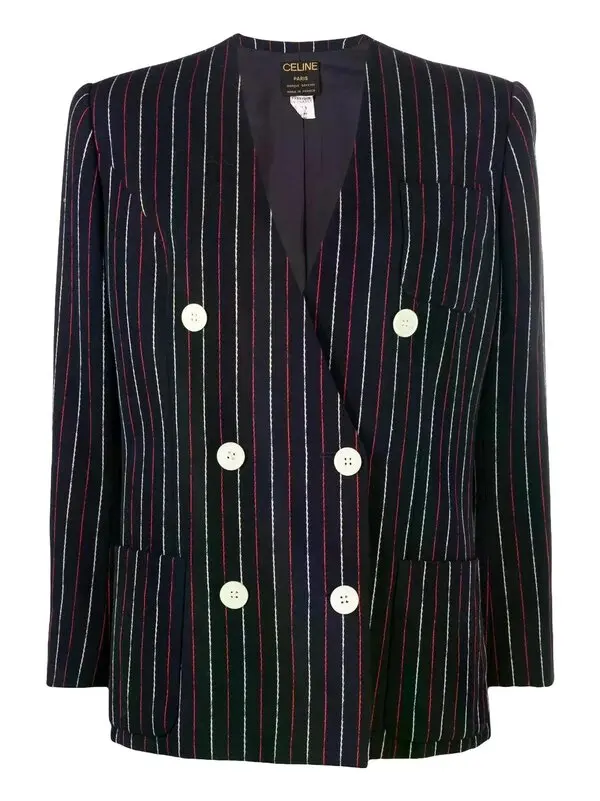 Celine 1980s Striped Double-breasted Blazer - Blue