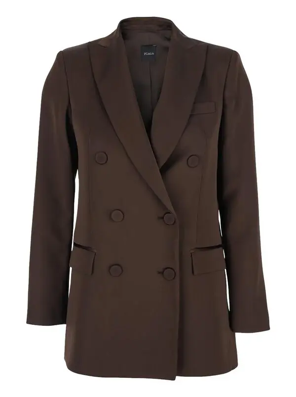 PLAIN Satin Double-breasted Jacket With Peak Lapels - Brown