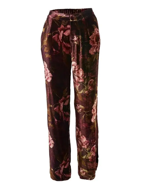 F.R.S FOR RESTLESS SLEEPERS Floral Velvet Trousers - Red